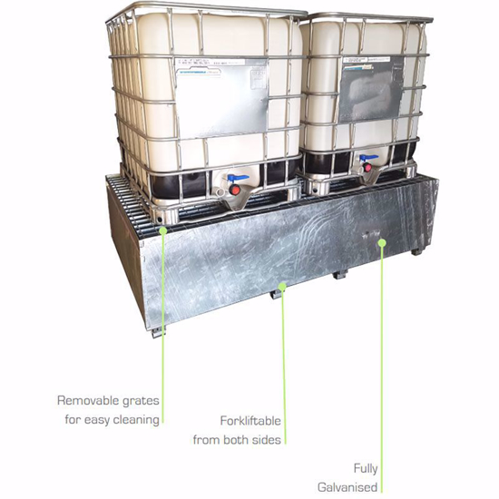 Double IBC Bund : 1000L Bunded Drum : 2 Drum Galvanised Bund : Steel ...
